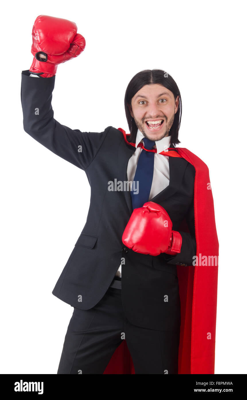 Young businessman boxer isolated on white Stock Photo - Alamy