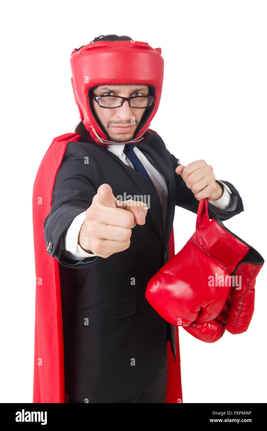 Young businessman boxer isolated on white Stock Photo - Alamy