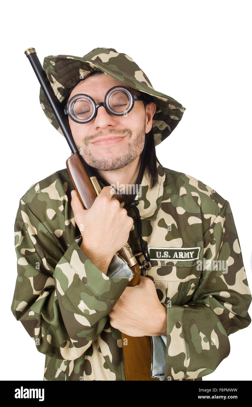 Funny soldier isolated on the white Stock Photo - Alamy