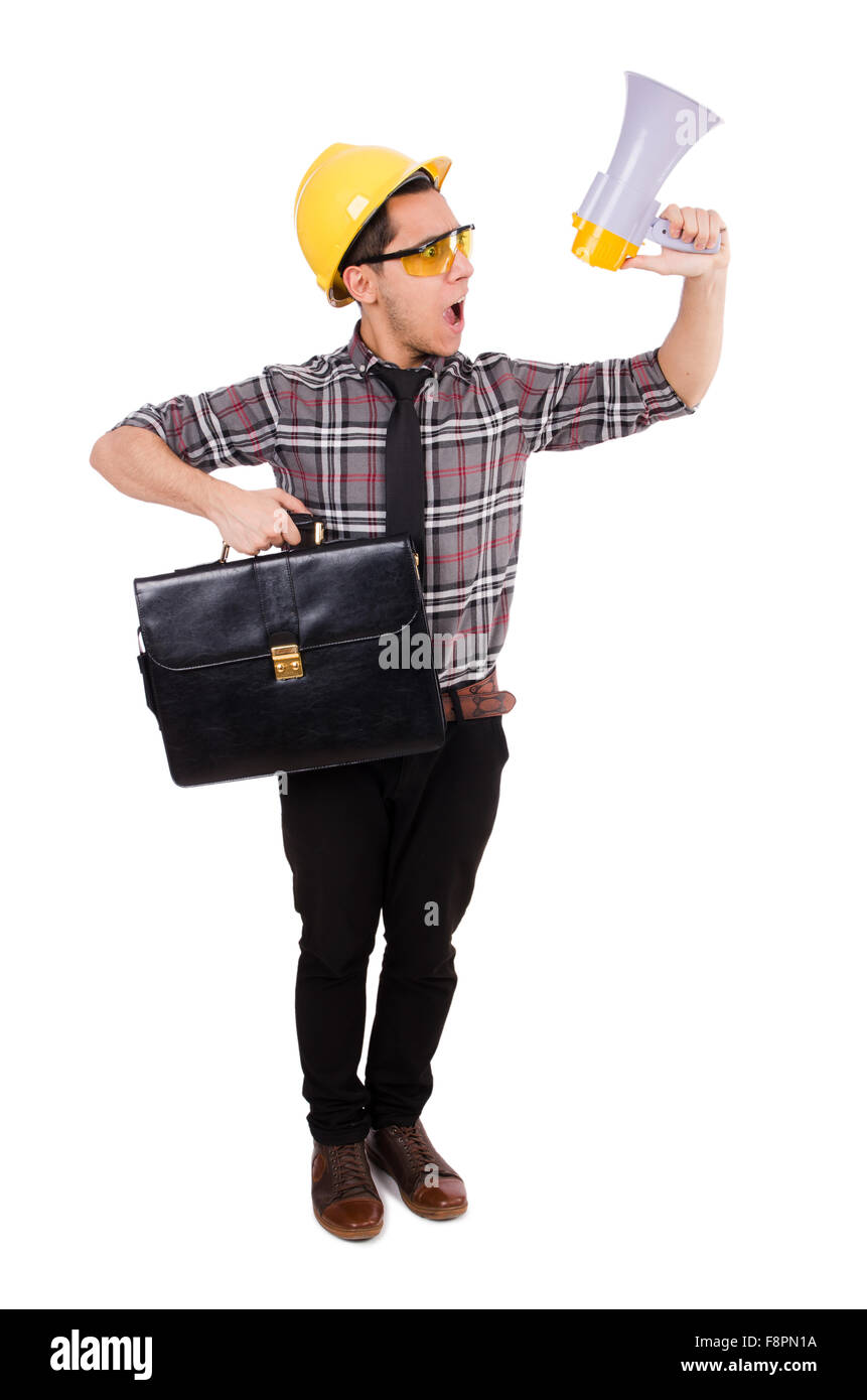 Construction supervisor shouting at megaphone Stock Photo - Alamy