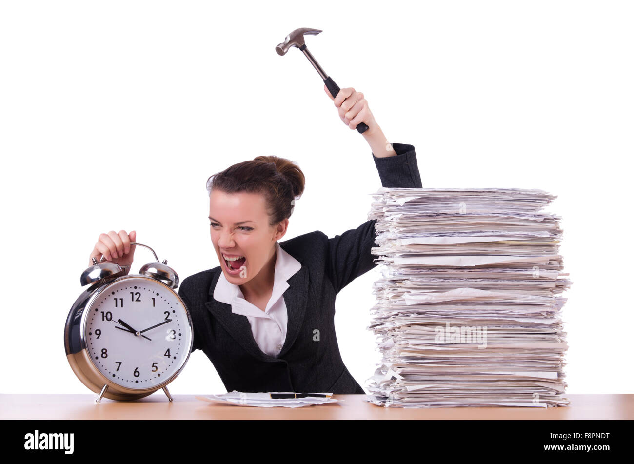 Woman hitting alarm clock hi-res stock photography and images - Alamy