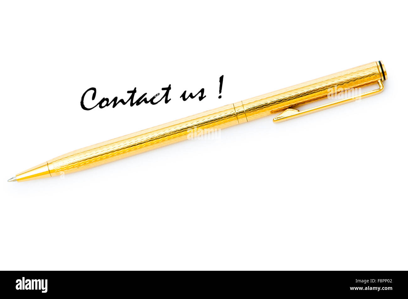 Pen and contact us message on white Stock Photo - Alamy