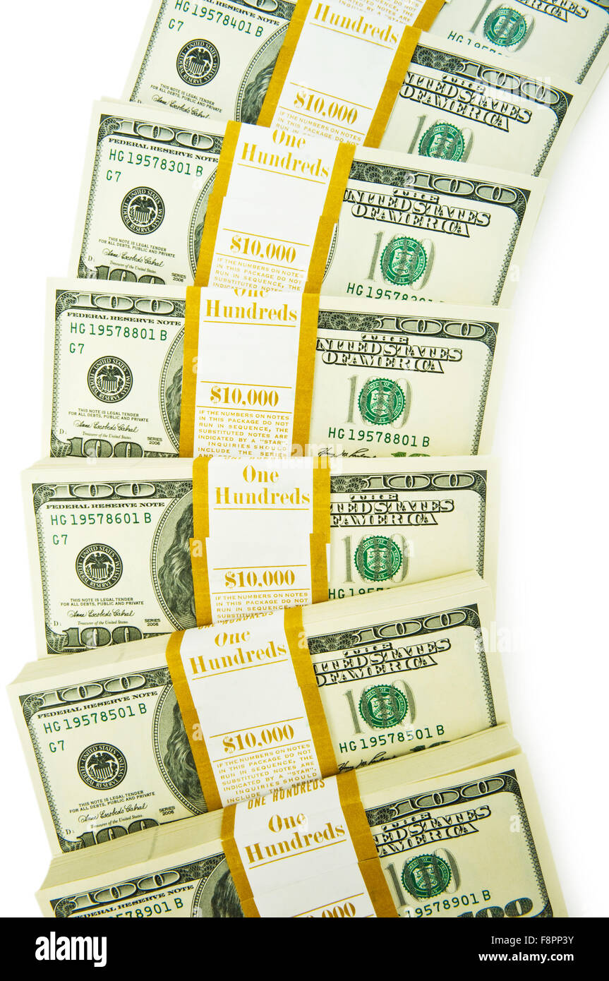 Stack of dollars isolated on the white Stock Photo - Alamy