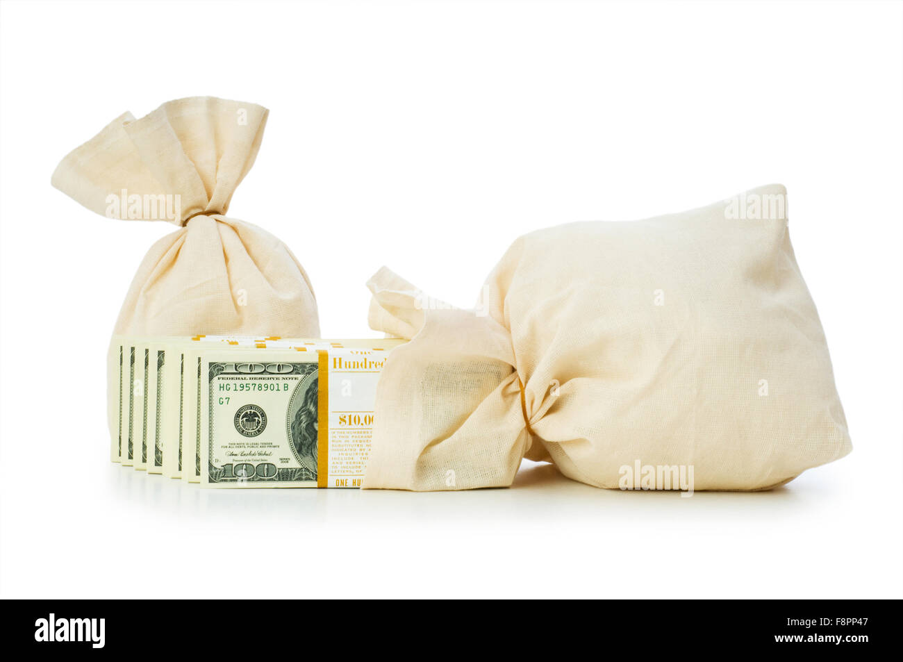 Sacks of money isolated on the white Stock Photo - Alamy
