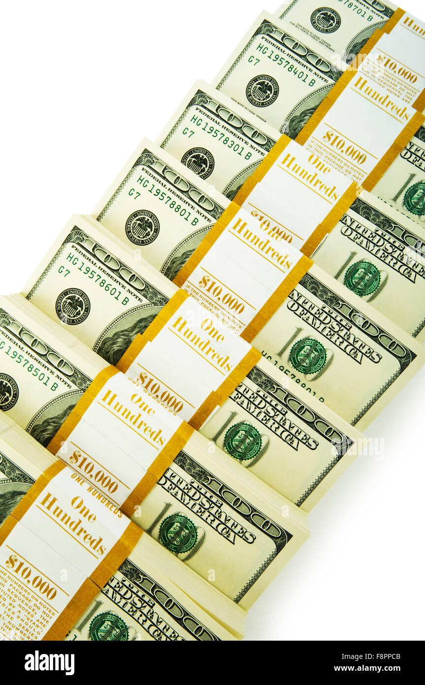 Stack of dollars isolated on the white Stock Photo - Alamy