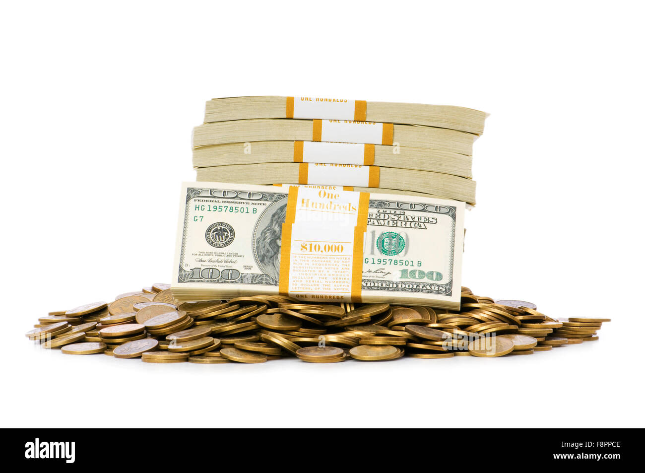Dollars and coins isolated on the white background Stock Photo - Alamy