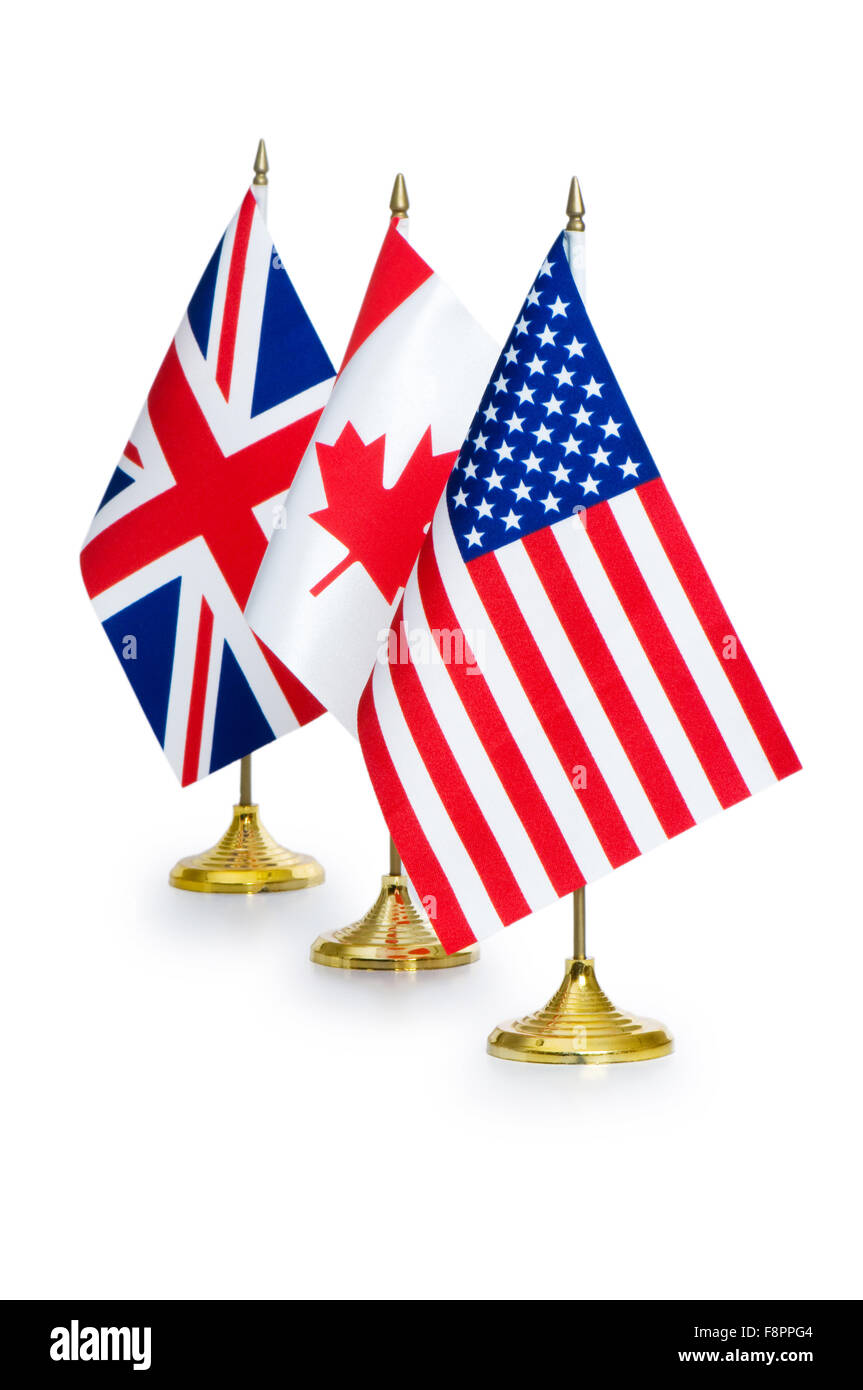 English speaking countries flags isolated on white Stock Photo - Alamy