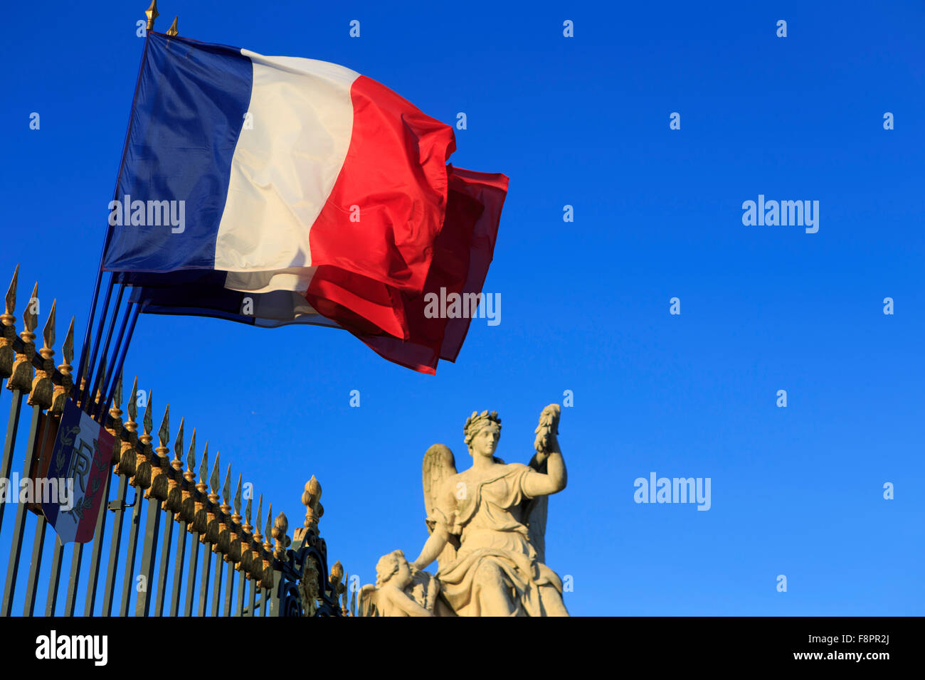 An angel statue at the Chateau Versaille on the outskirts of Paris ...