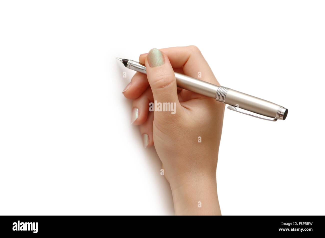 Hand holding pen isolated on white background Stock Photo - Alamy