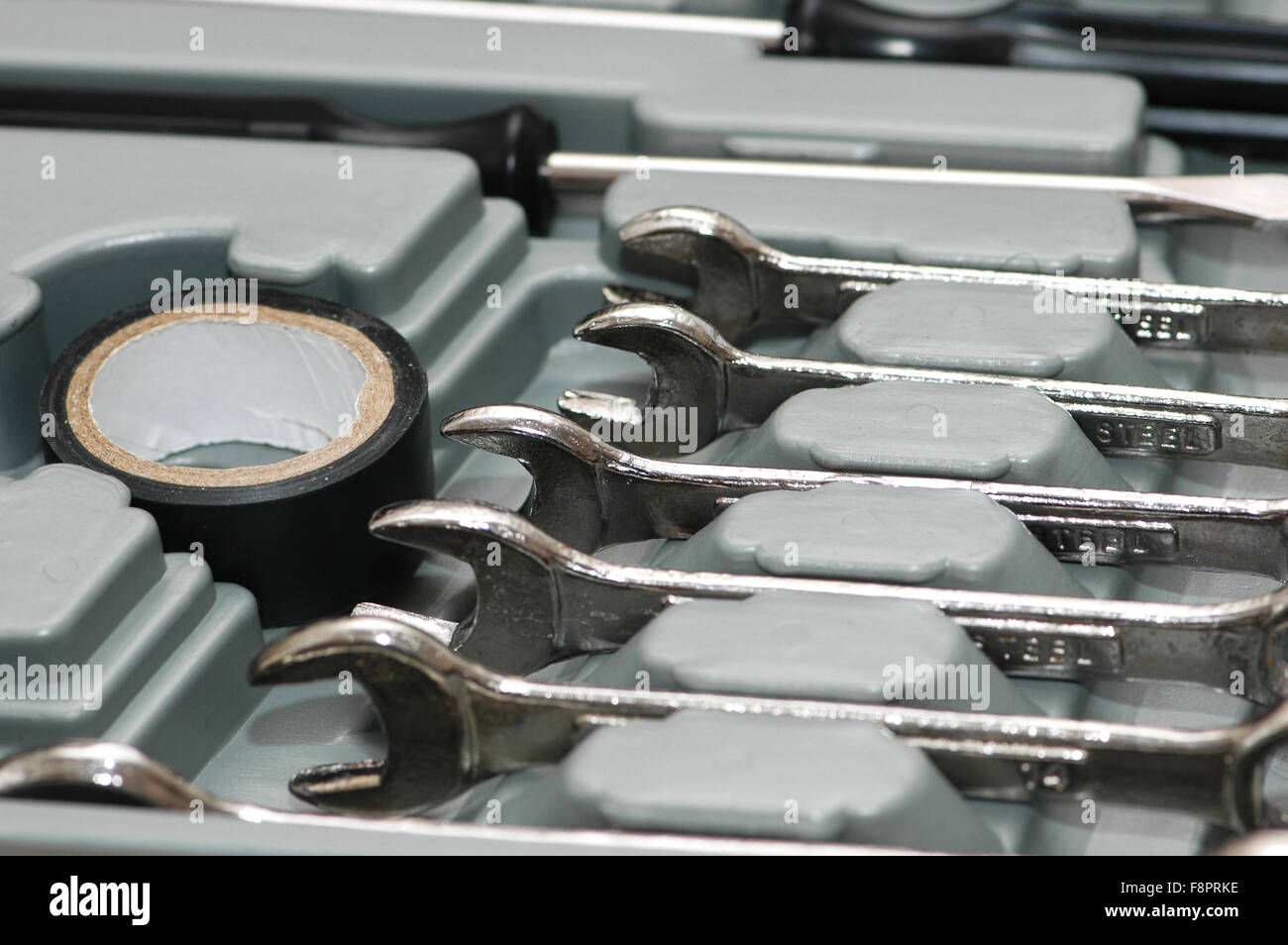 Various metal wrenches in the tool box Stock Photo - Alamy