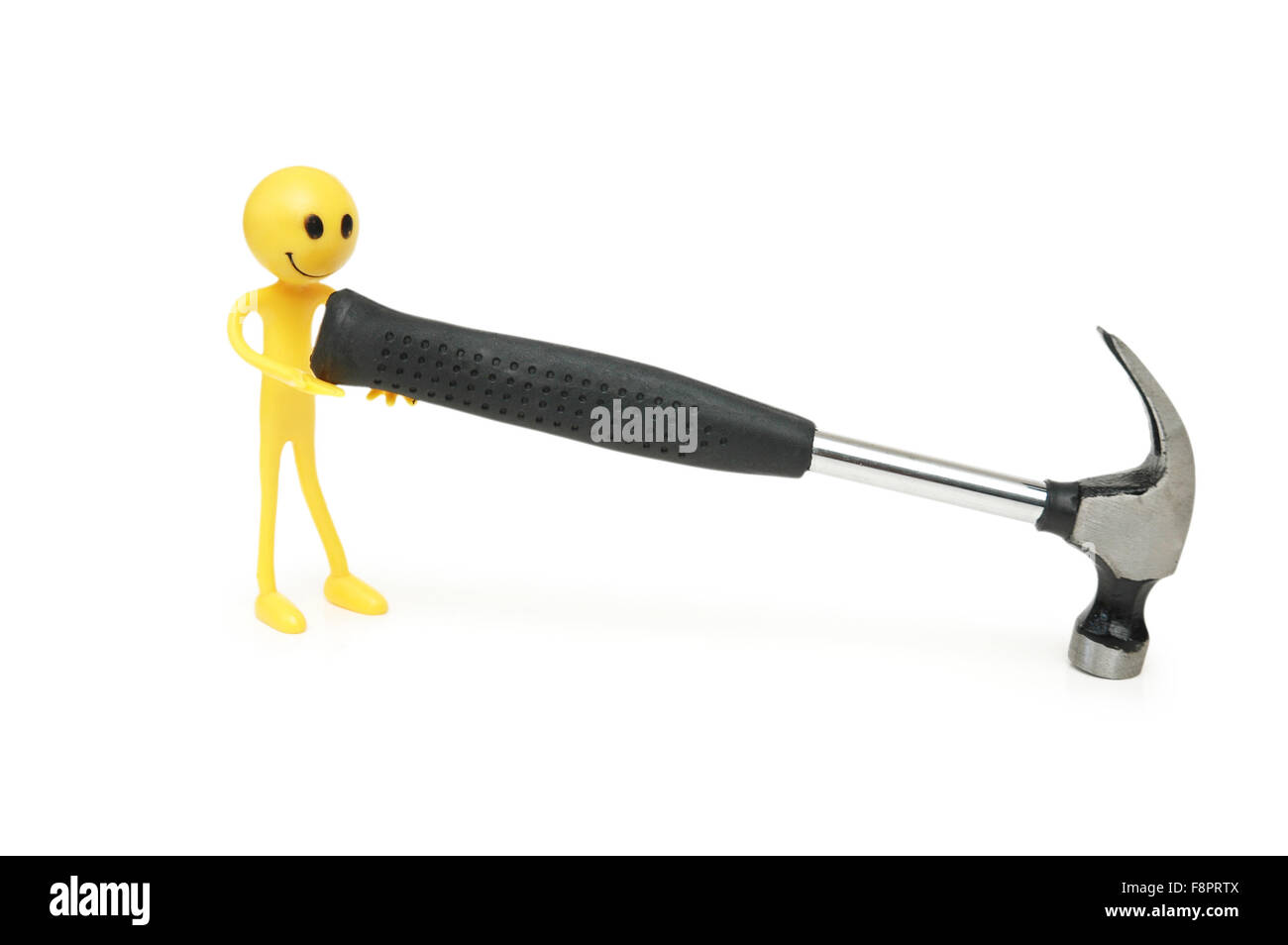 Smilie holding a hammer isolated on white Stock Photo - Alamy