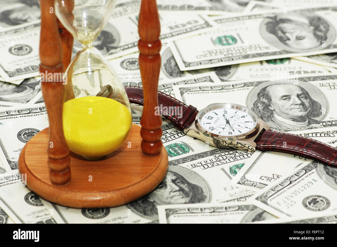 Concept "Time is money" with hourglass and watch Stock Photo - Alamy