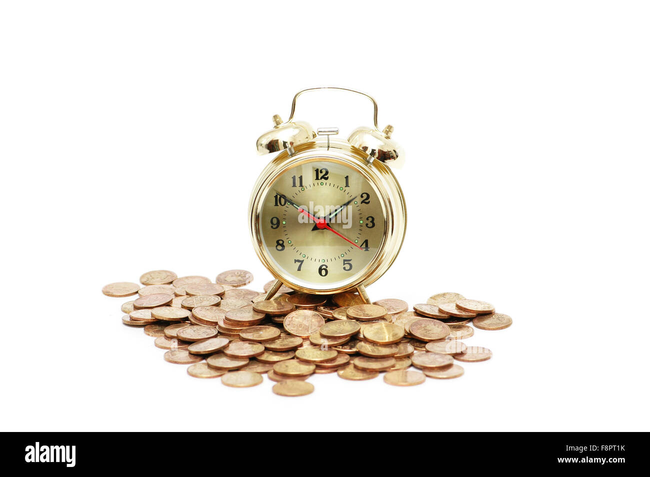 Time is money concept with clock and coins Stock Photo - Alamy