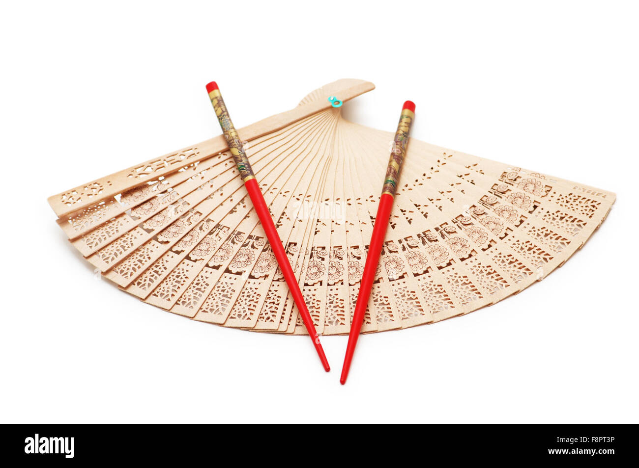 Chinese theme - chopsticks and fan isolated Stock Photo - Alamy