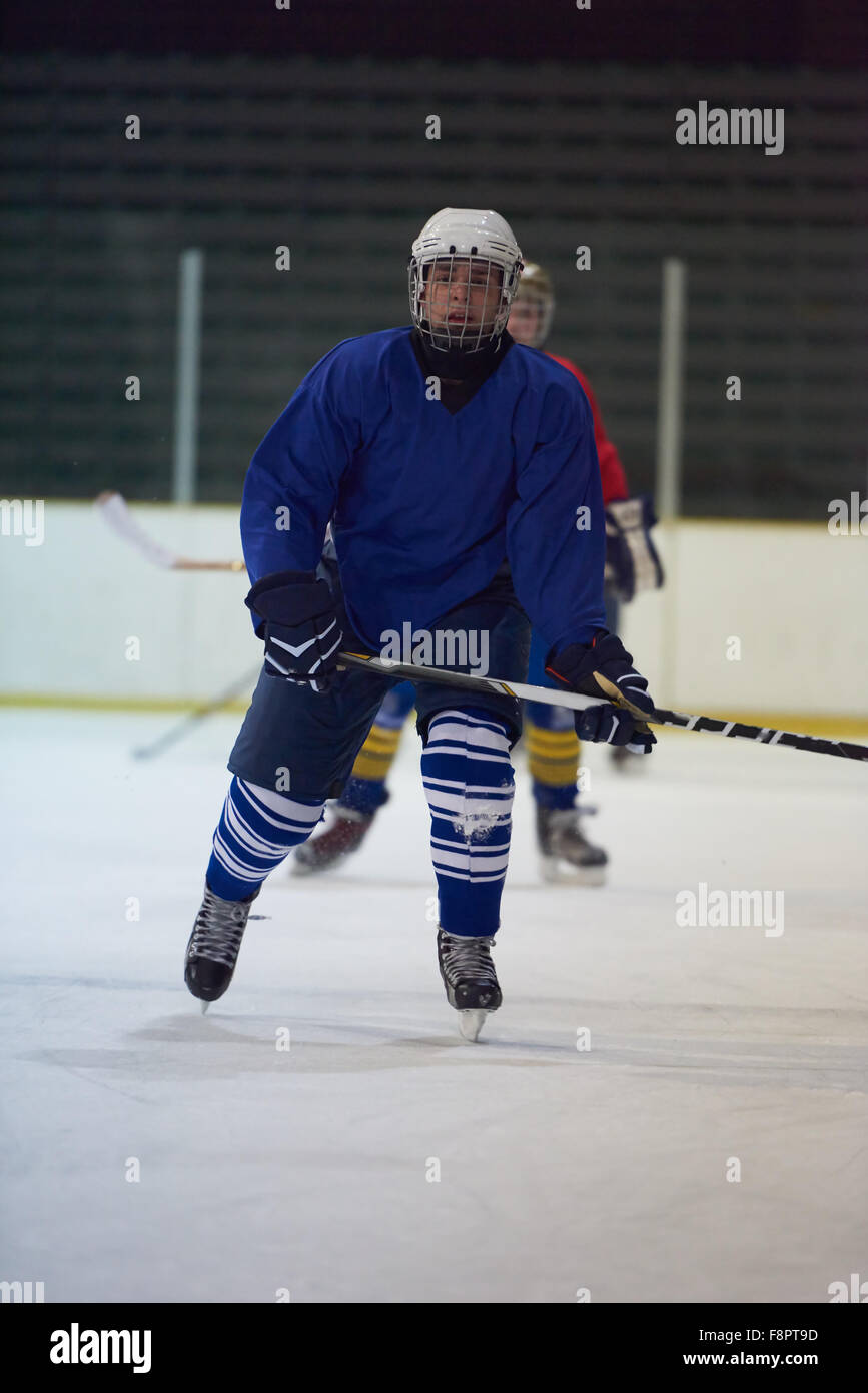 ice hockey player in action kicking with stick Stock Photo - Alamy