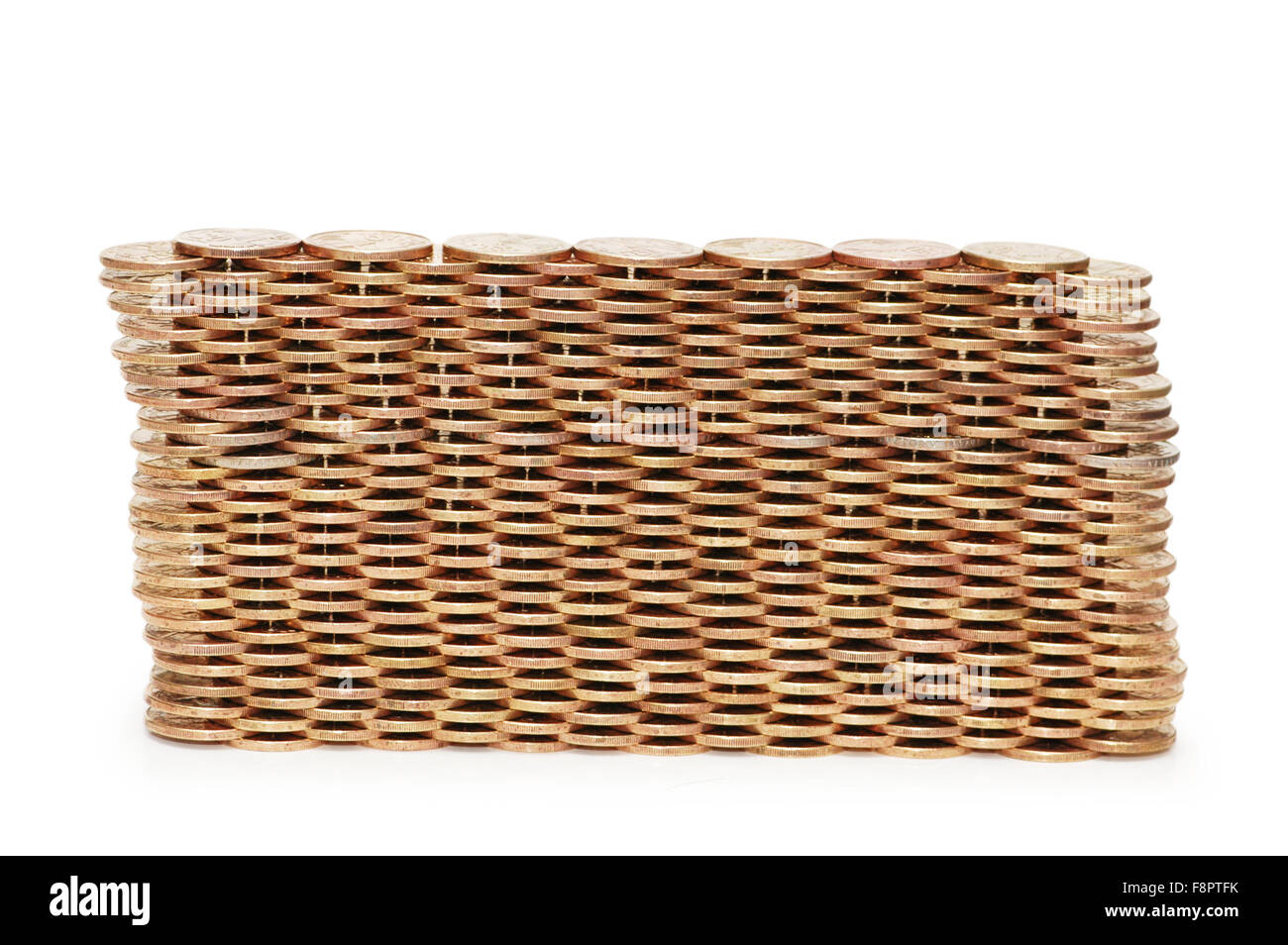 Wall of gold coins isolated on white Stock Photo - Alamy