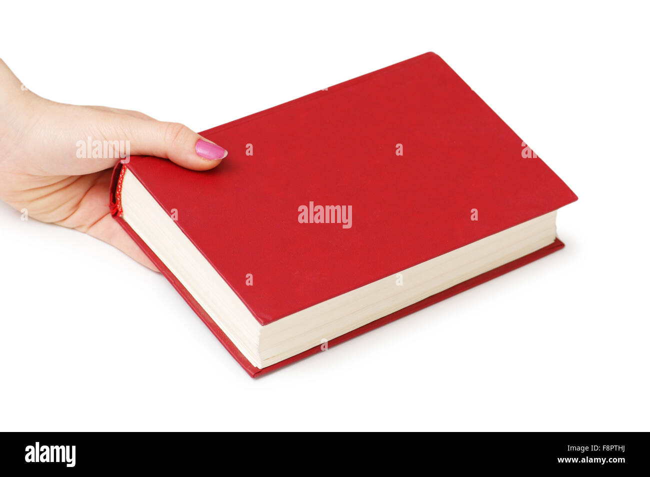 Hand holding red book isolated on white Stock Photo - Alamy