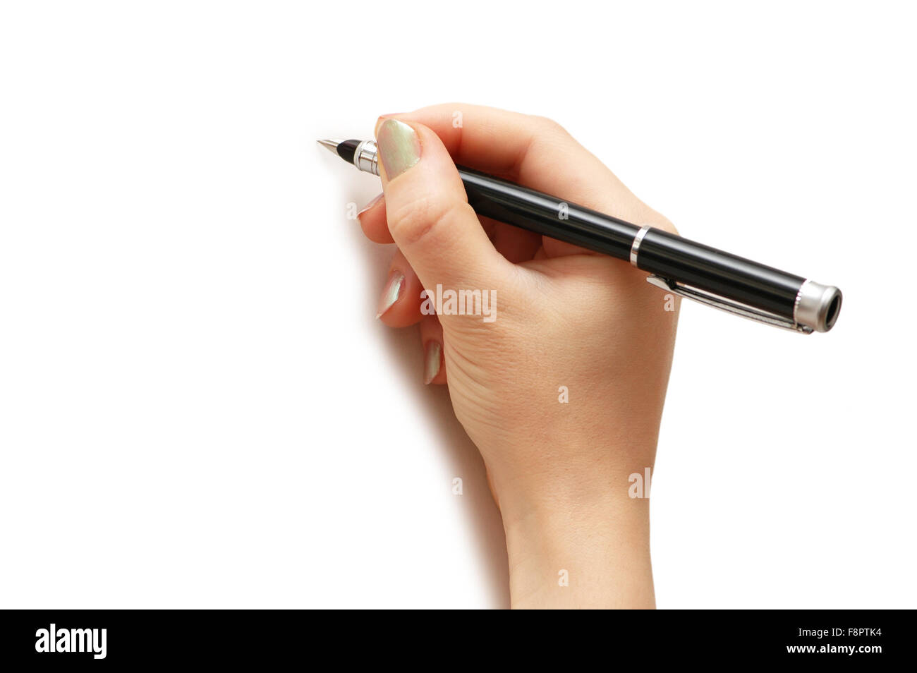 Hand holding pen isolated on white background Stock Photo - Alamy
