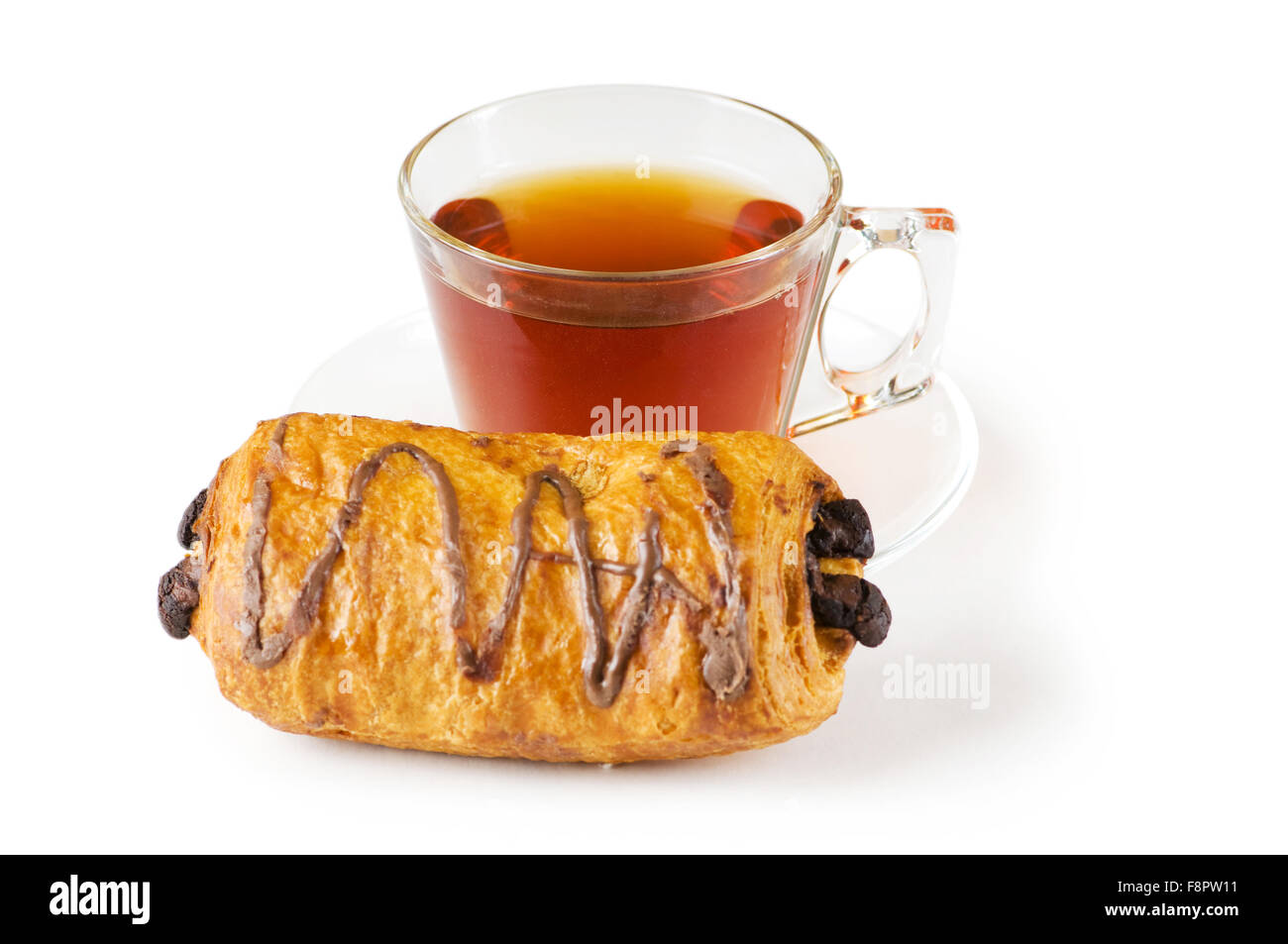 Breakfast concept - croissant and tea isolated on white Stock Photo - Alamy