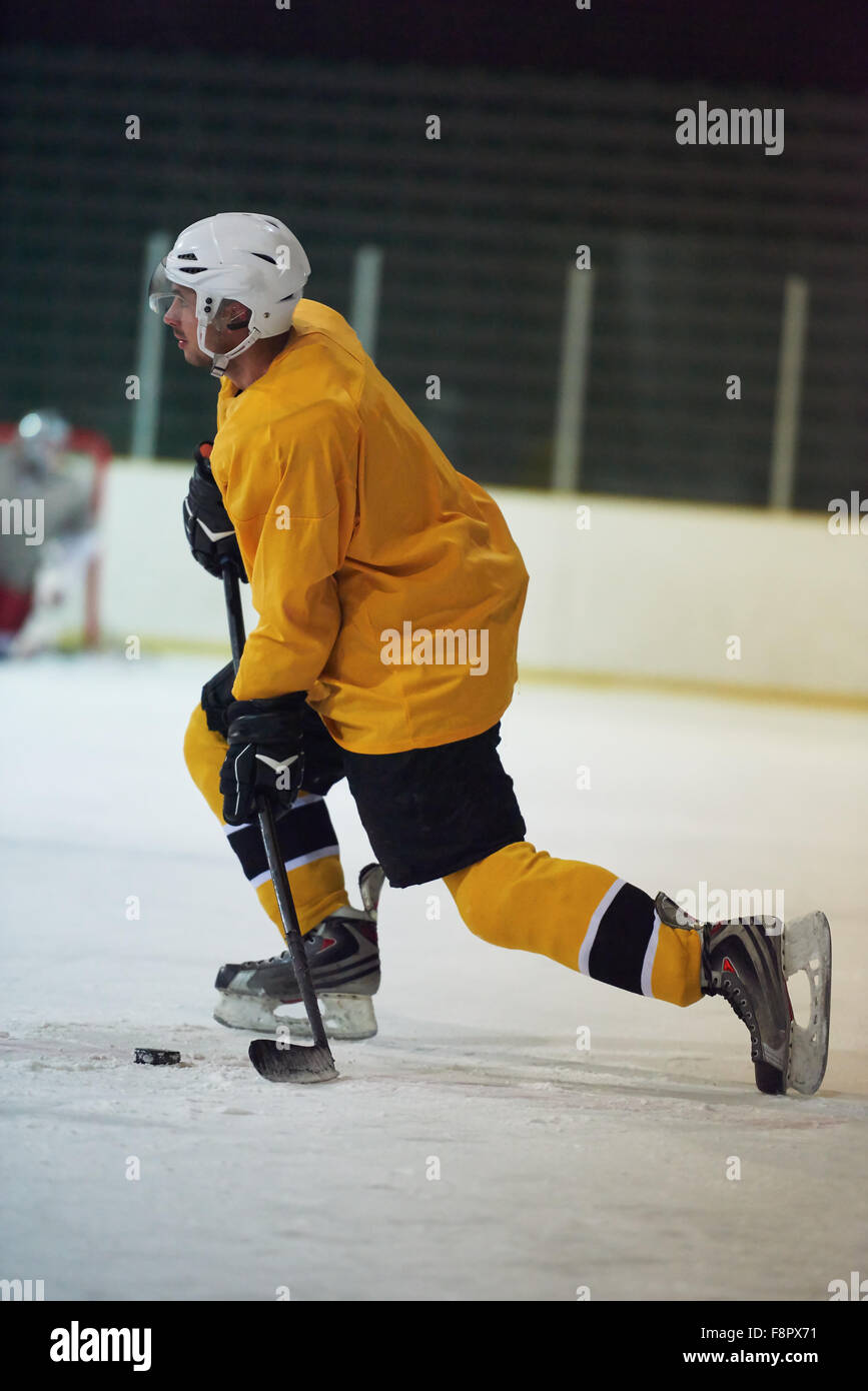 ice hockey player in action kicking with stick Stock Photo - Alamy