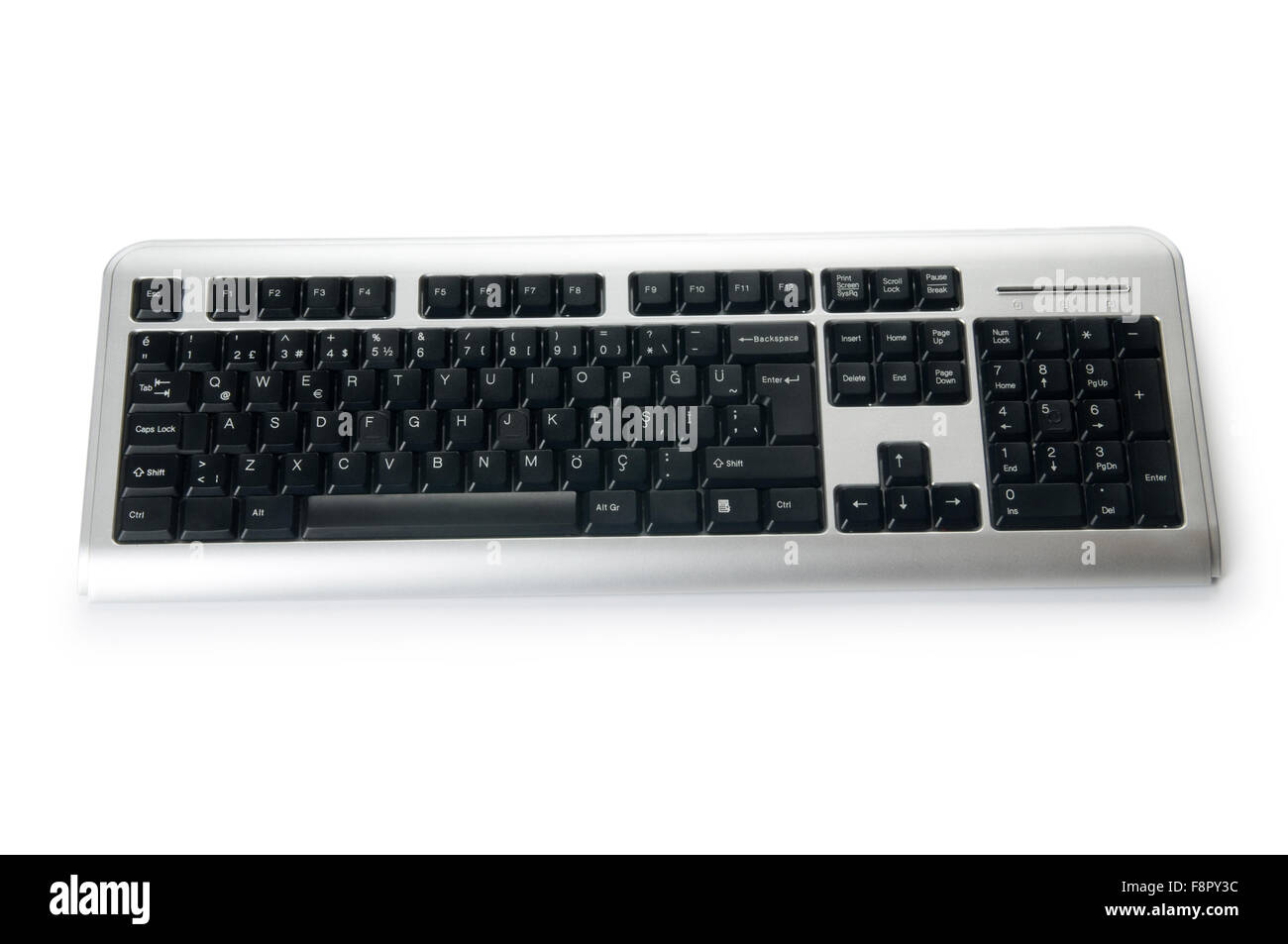 Silver keyboard isolated on the white background Stock Photo - Alamy