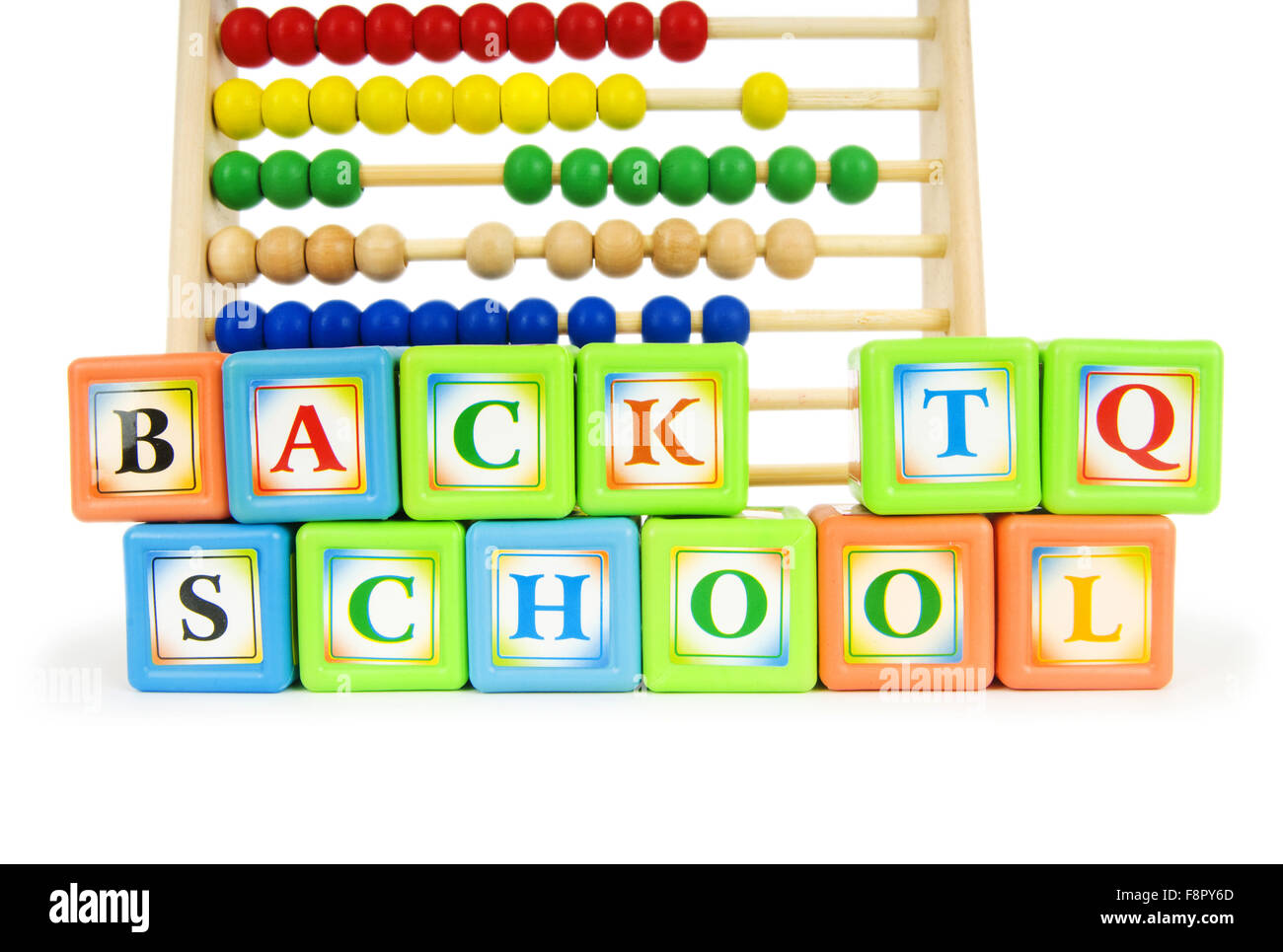 Alphabet blocks and abacus isolated on white Stock Photo - Alamy
