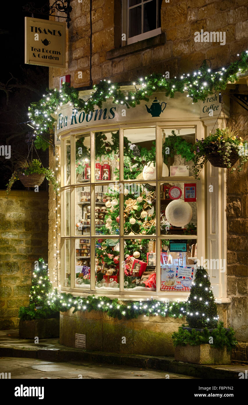 Tisanes Tea Rooms Christmas display window at night. Broadway ...