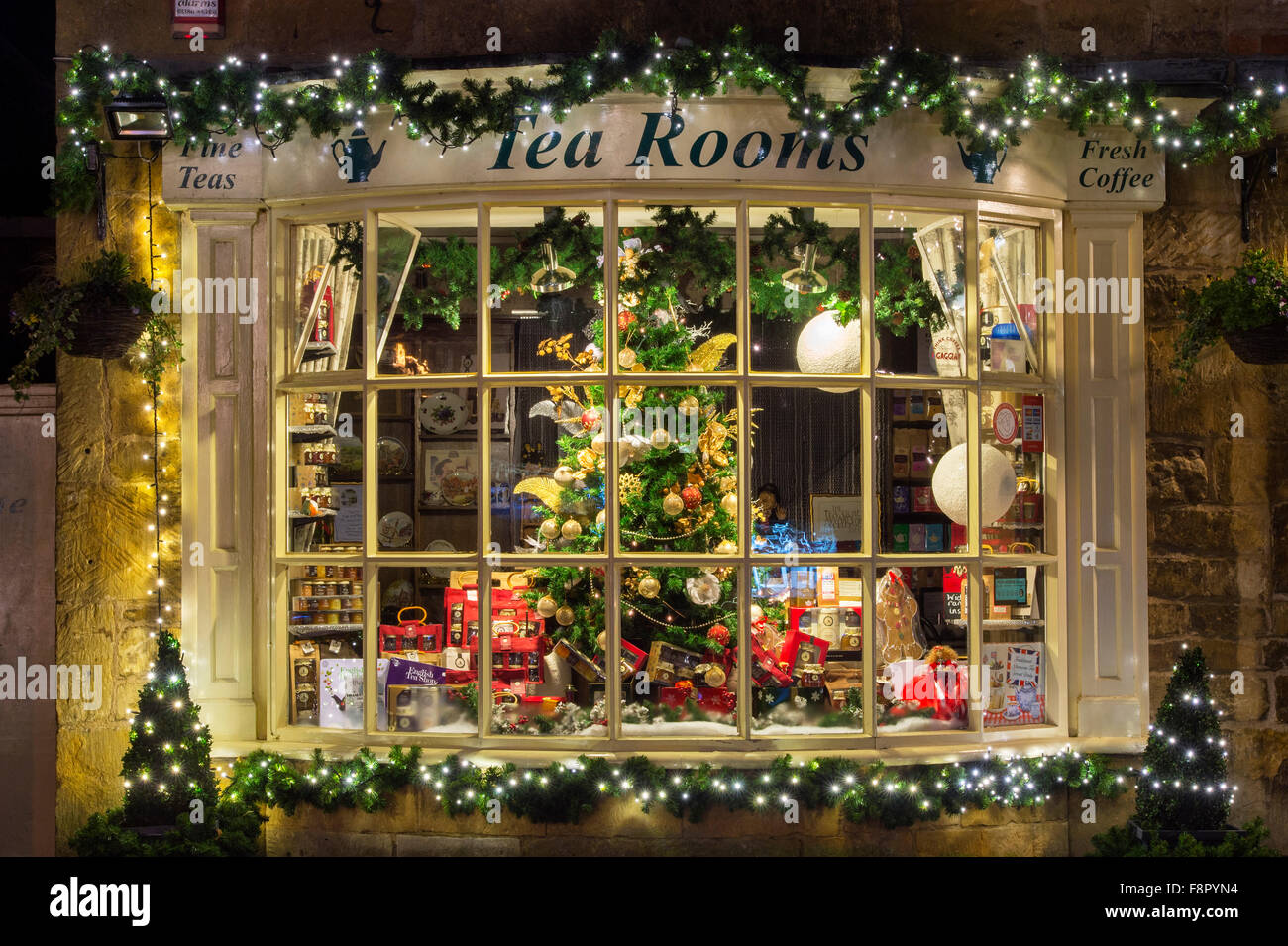 Tisanes Tea Rooms Christmas display window at night. Broadway ...