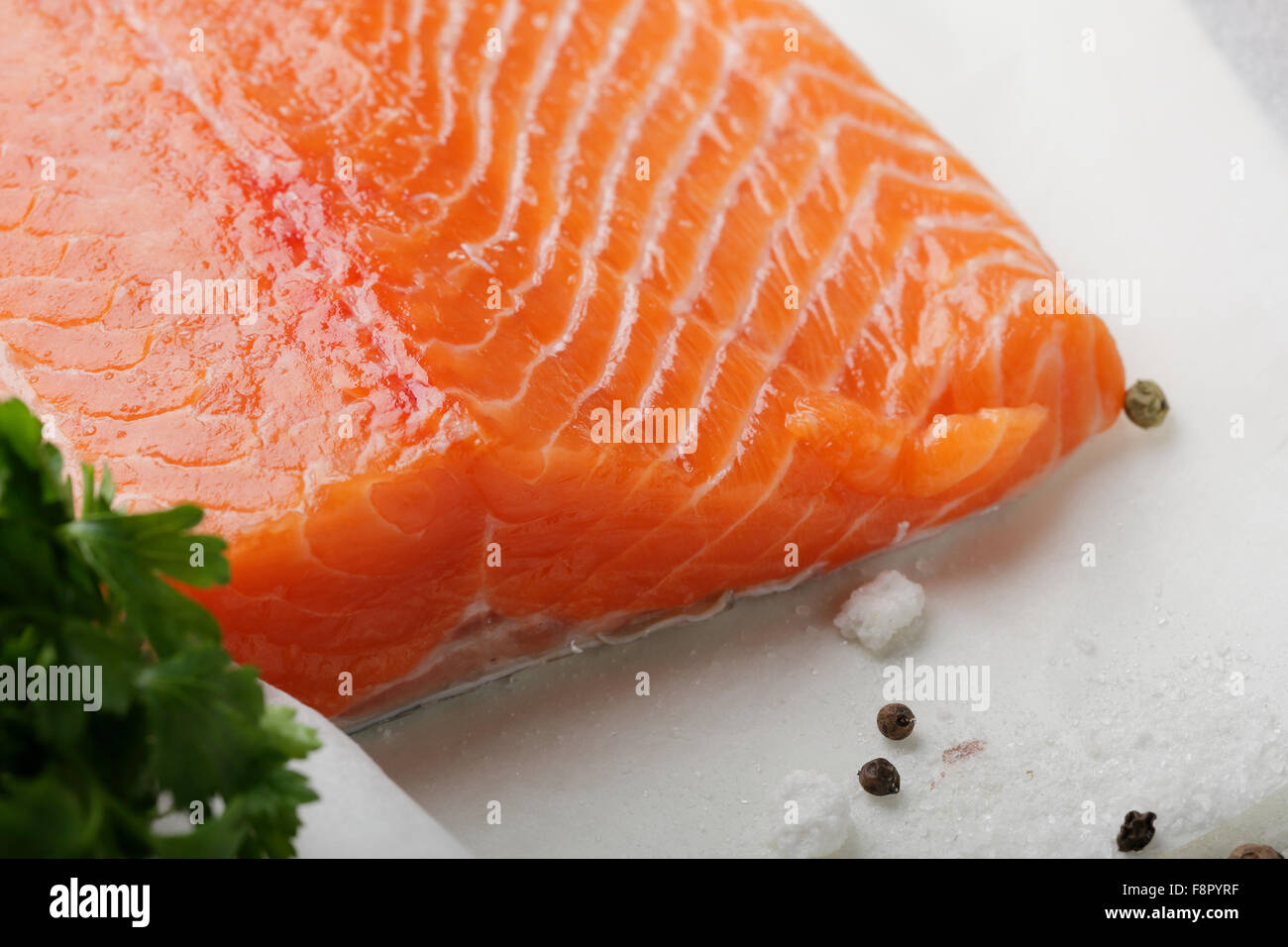 fresh salmon steak, cooking food Stock Photo - Alamy