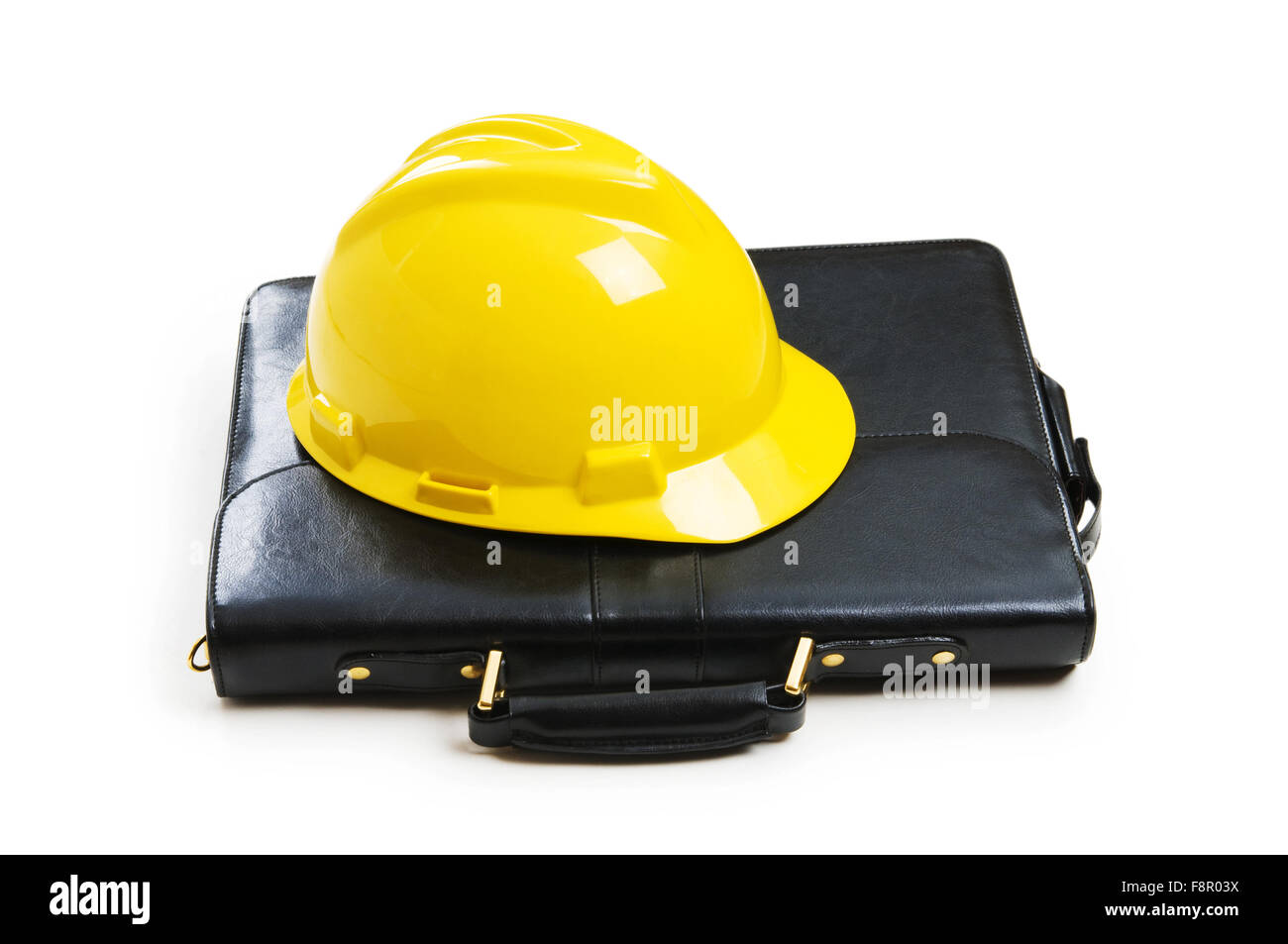 Construction concept - case and hard hat isolated on white Stock Photo ...