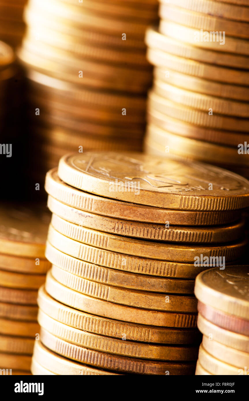 Close up of the golden coin stacks Stock Photo - Alamy