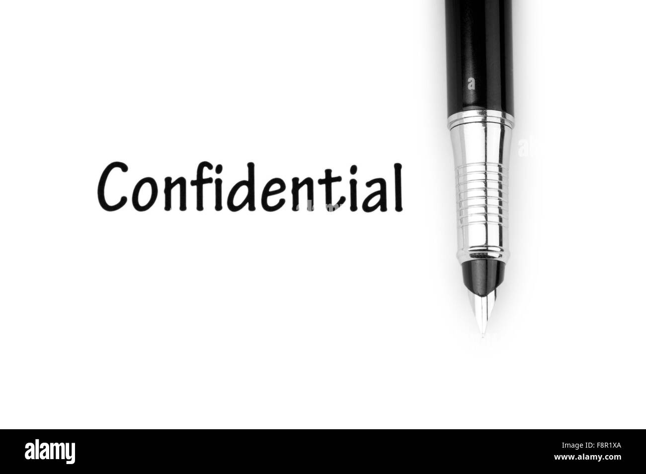 Pen and confidential message on white Stock Photo - Alamy