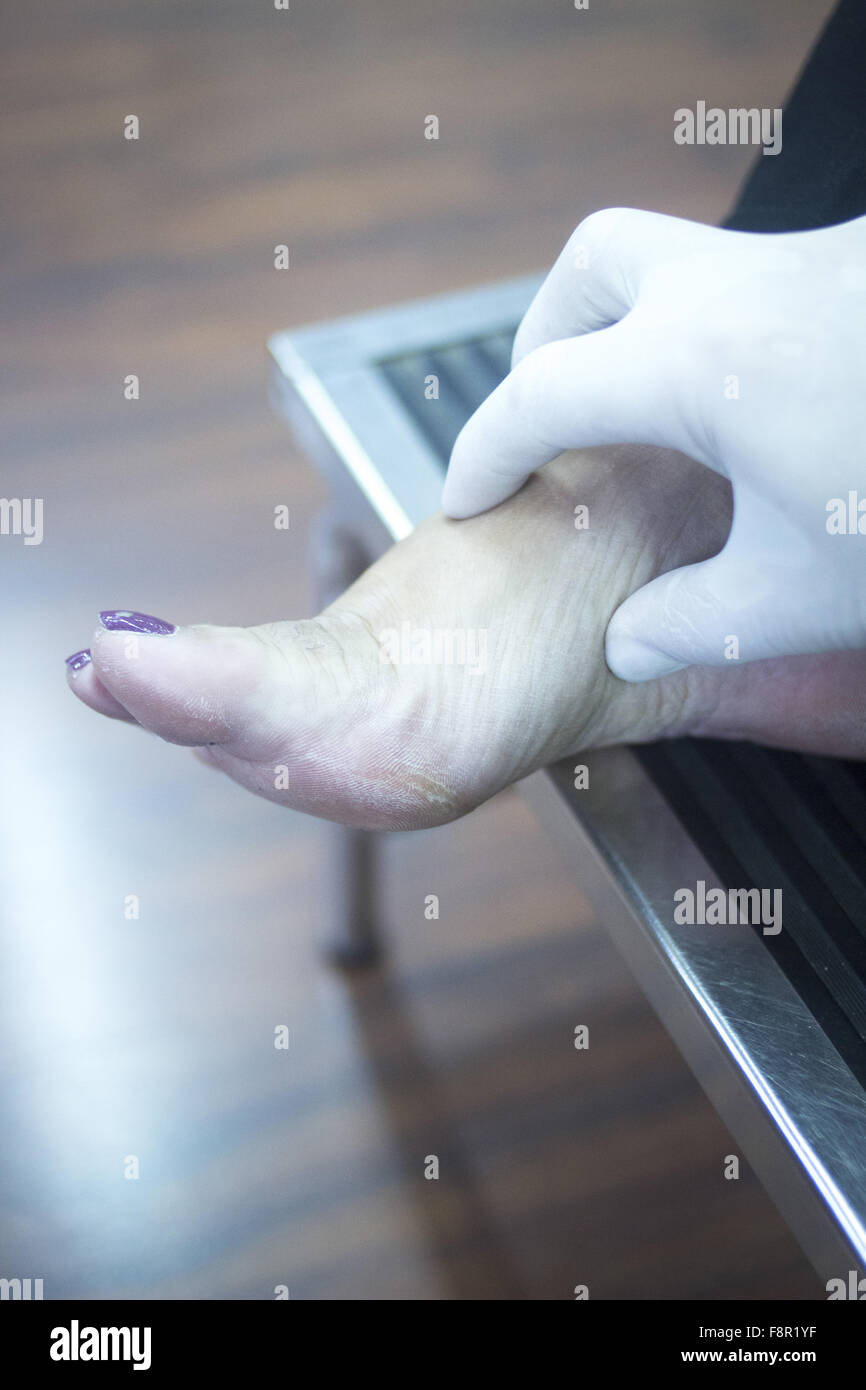 Patient foot in physical therapy physiotherapy clinic in medical center ...