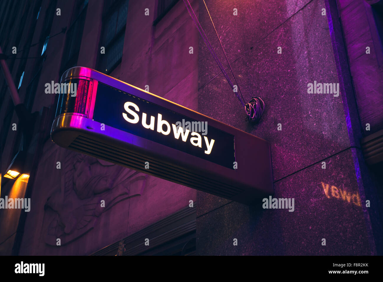 night subway sign illuminated in New York City Manhattan Stock Photo ...