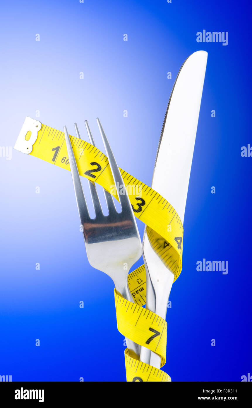 Dieting concept with fork and meter Stock Photo - Alamy