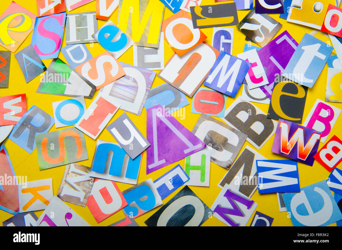 Newspaper clippings with various letters Stock Photo - Alamy
