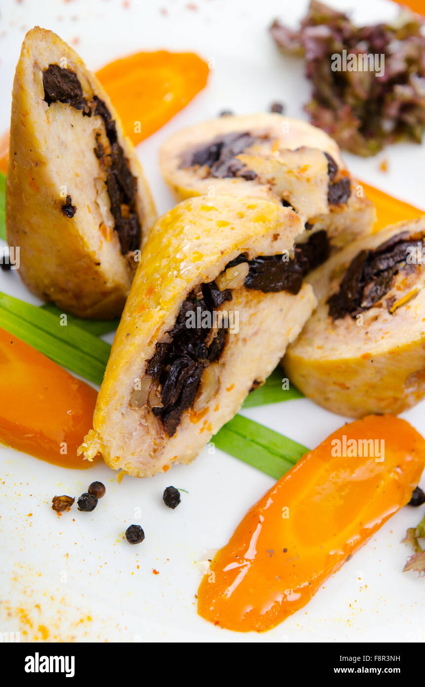 Meat and vegetable roll in plate Stock Photo - Alamy