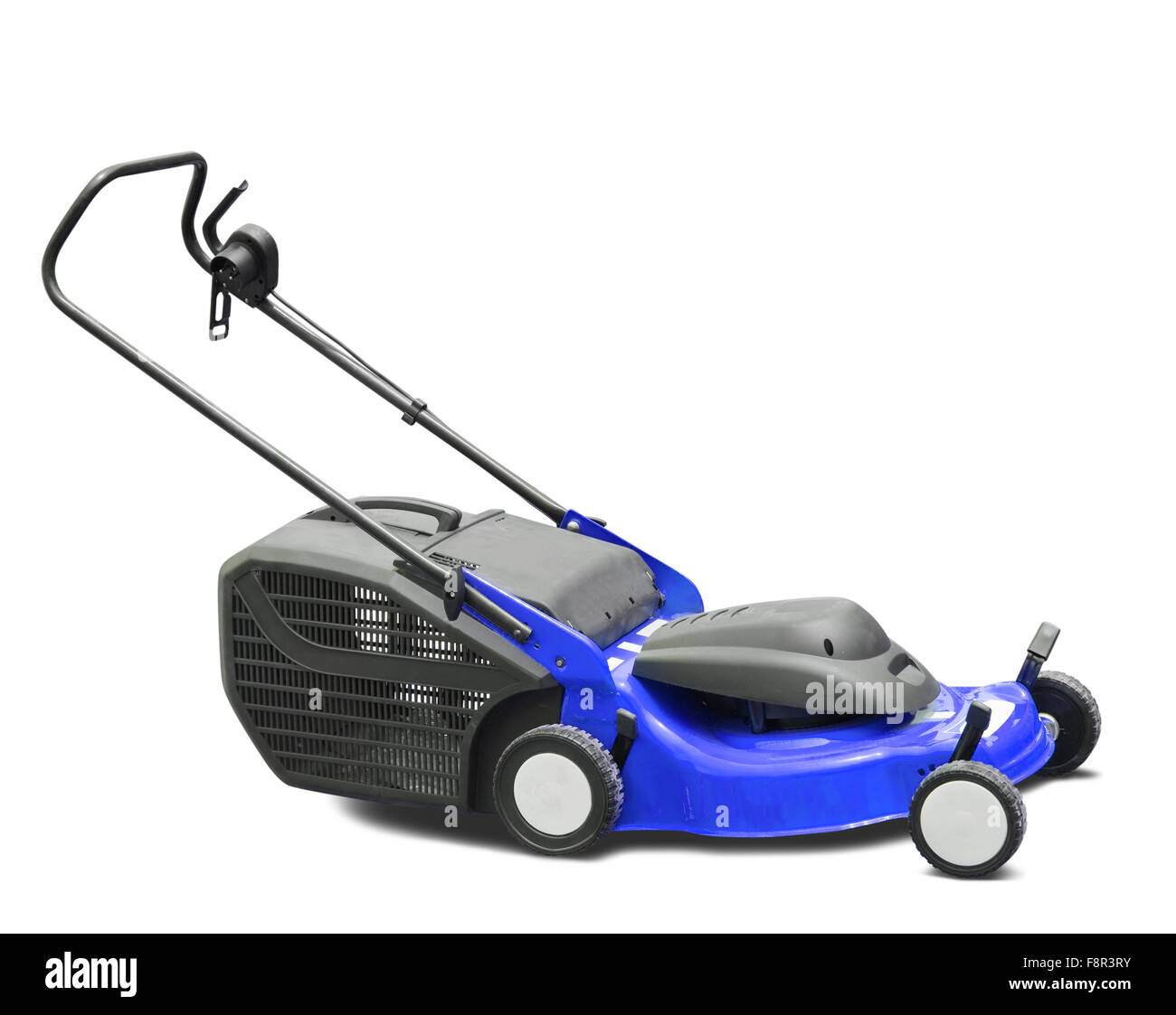 Blue lawn mower. Isolated with clipping path Stock Photo - Alamy