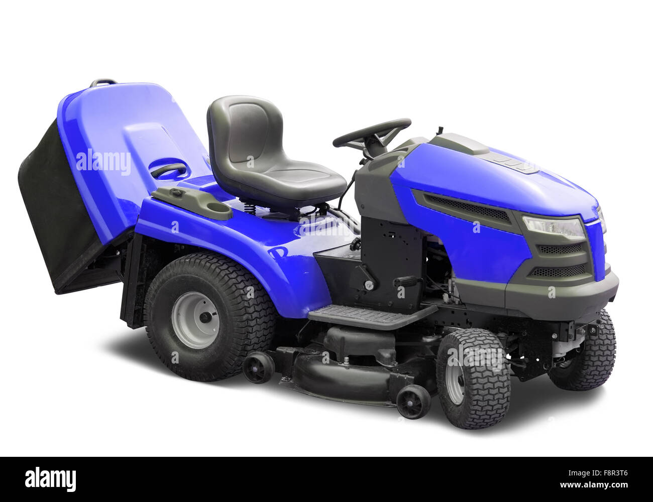Blue lawnmower. Isolated over white with clipping path Stock Photo - Alamy