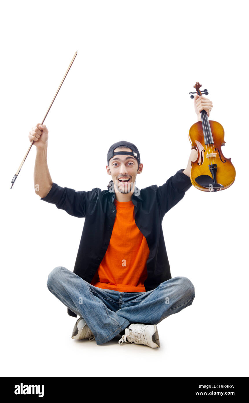 Violin player isolated on white Stock Photo - Alamy