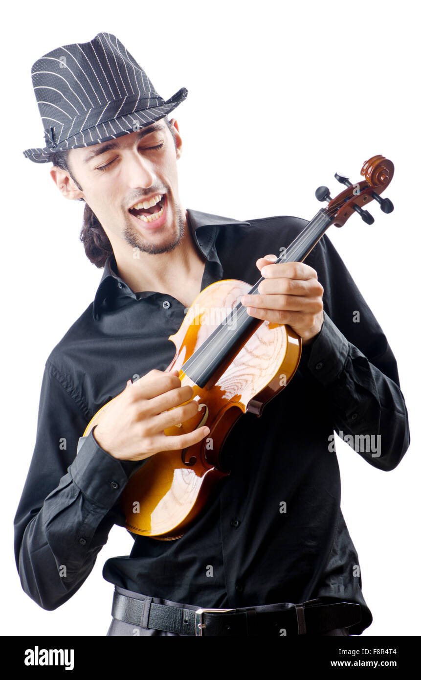 Violin player isolated on white Stock Photo - Alamy