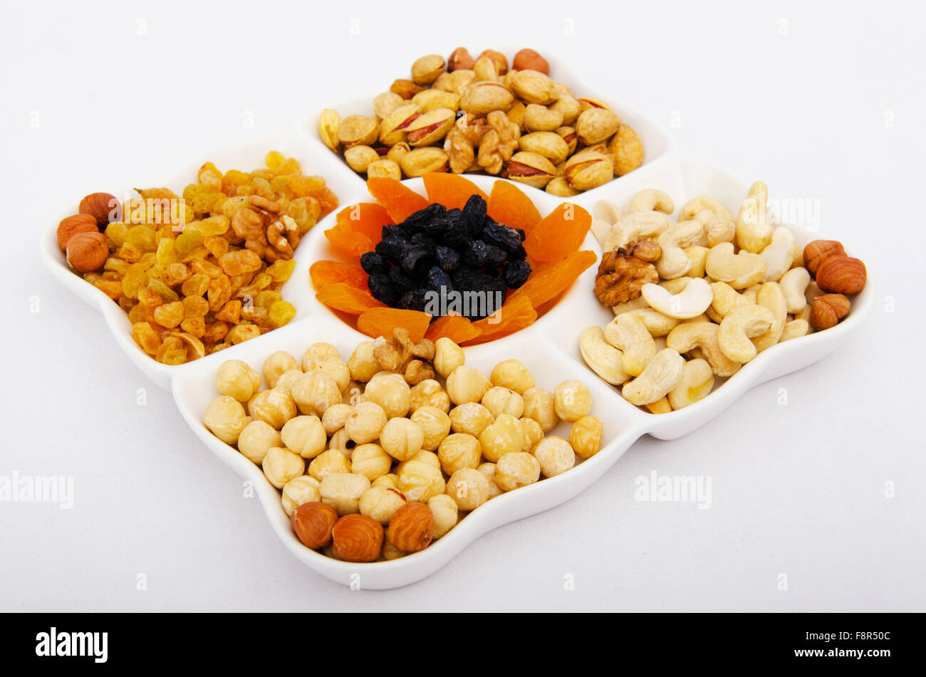 Nut selection served in the plate Stock Photo - Alamy