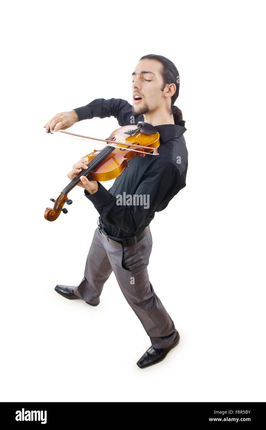 Violin player isolated on white Stock Photo - Alamy