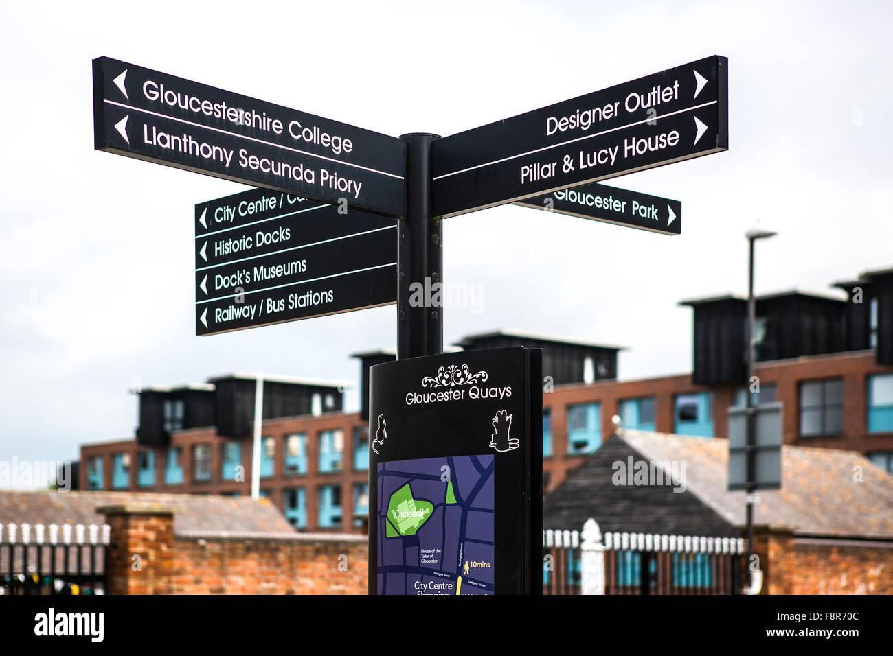 Sign Post at Gloucester Quays showing the revamped docks that are now ...