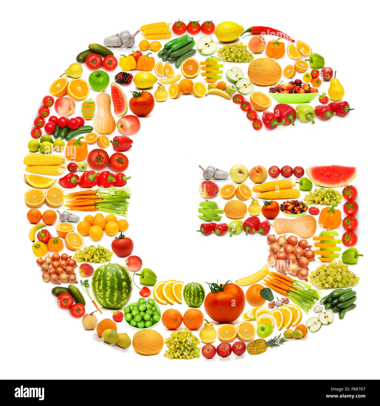 Alphabet made of many fruits and vegetables Stock Photo - Alamy