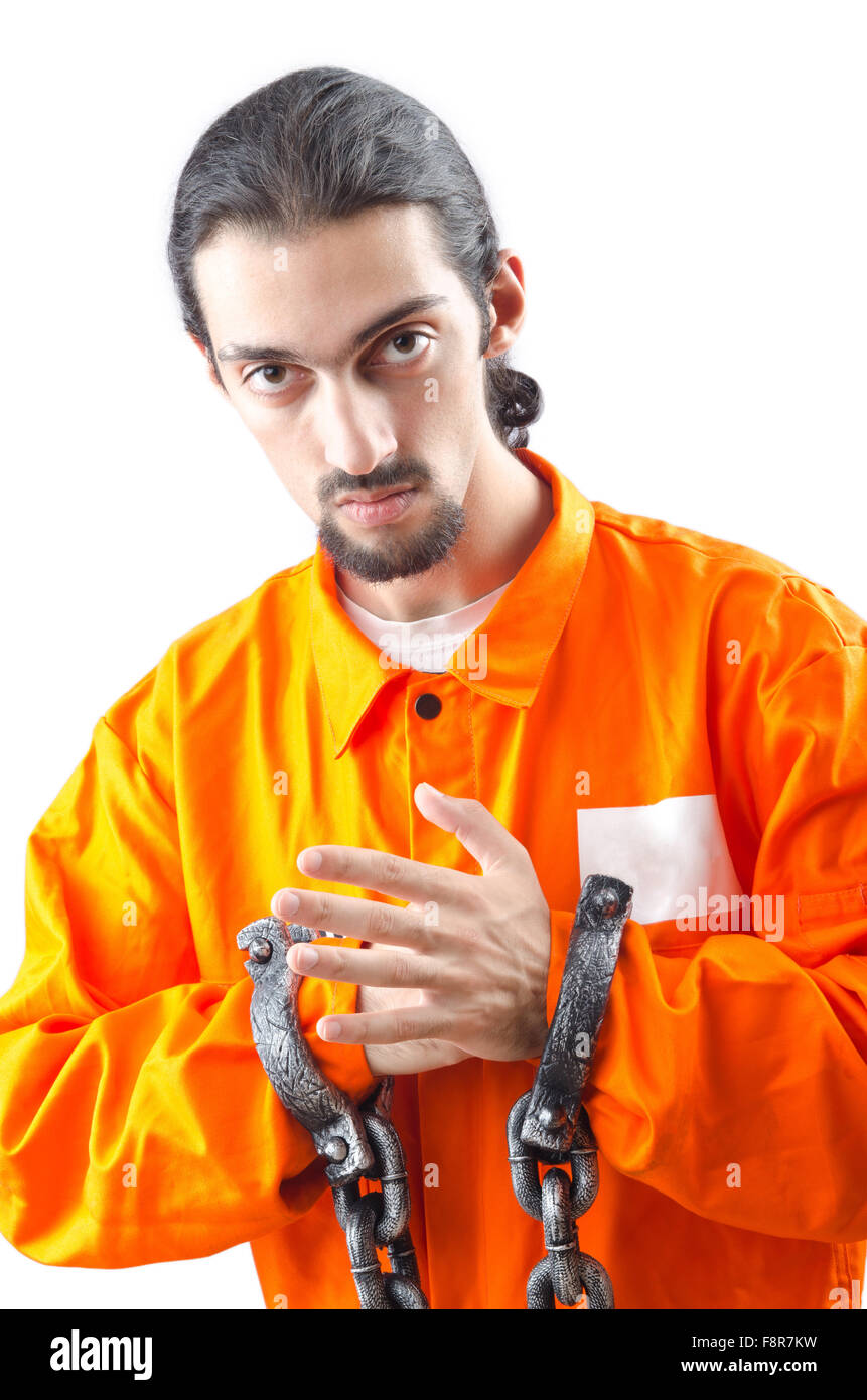 Convicted criminal on white background Stock Photo - Alamy