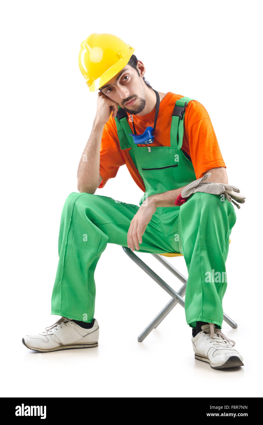 Construction worker isolated on white Stock Photo - Alamy