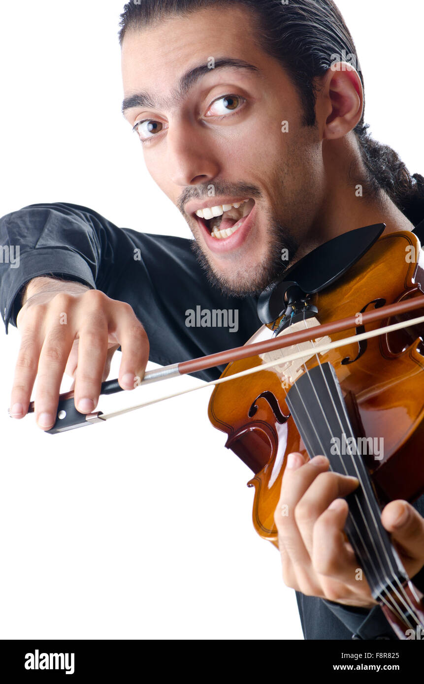Violin player isolated on white Stock Photo - Alamy