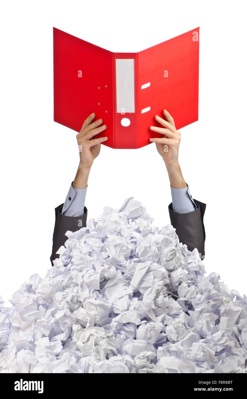 Man with lots of crumpled paper Stock Photo - Alamy