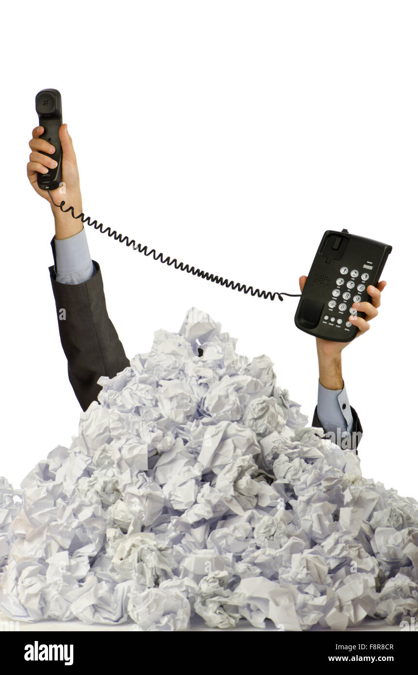 Man with lots of crumpled paper Stock Photo - Alamy